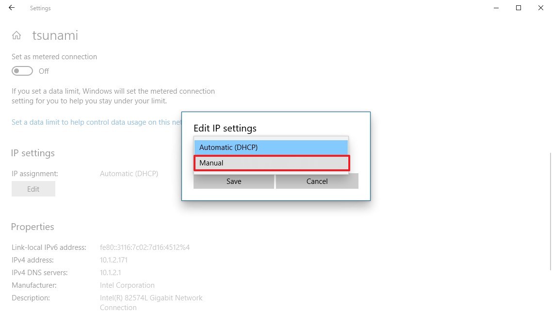 Assigning static IP address for Ethernet adapter - Panda Solutions